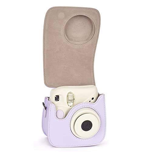 Phetium Protective Case Compatible with Instax Mini 7+ 7s 7c Instant Film Camera / Polaroid PIC-300, Premium Vegan Leather Bag Cover with Removable Strap (Purple)