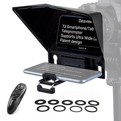 Desview T2 Teleprompter for Tablet Smartphone iPad up to 8 inch,70/30 Beam Splitter Glass,Teleprompter with Remote Control for DSLR Camera Phone Video Recording