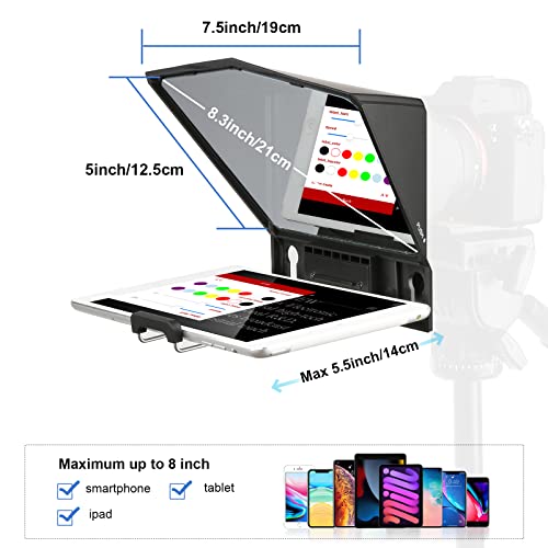 Desview T2 Teleprompter for Tablet Smartphone iPad up to 8 inch,70/30 Beam Splitter Glass,Teleprompter with Remote Control for DSLR Camera Phone Video Recording