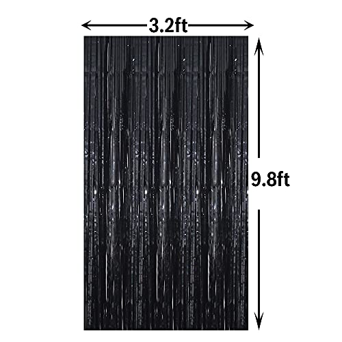 GOER 6.4 ft x 9.8 ft Metallic Tinsel Foil Fringe Curtains,Pack of 2 Party Streamer Backdrop for Birthday,Graduation Decorations and New Year Eve (Black)