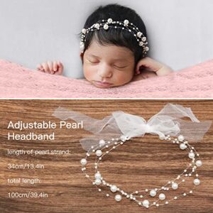 SPOKKI 2 PCS Baby Props Photography Wrap Kit, Newborn Photography Props, Handmade Pearl Wrap Blanket for Baby Photo Props with Pearl Headband, 35.5 X 67 inch Newborn Outfits for Photography (Pink)