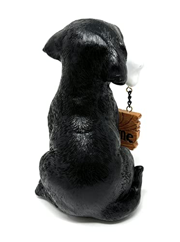 Nature's Mark Black Labrador Retriever Dog Puppy Statue with Welcome Sign Resin Garden Statue Decor 6.7" H