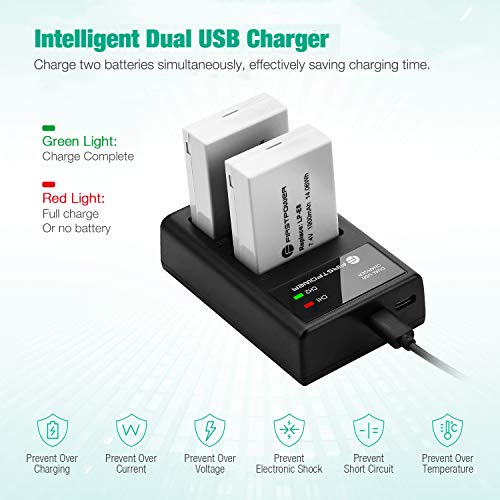 FirstPower LP-E8 Battery and Dual USB Charger Compatible with Canon EOS Rebel T2i, T3i, T4i, T5i, EOS 550D, 600D, 650D, 700D, Kiss X4, Kiss X5, Kiss X6 Cameras