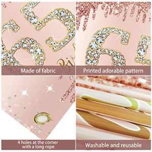 Happy 65th Birthday Banner Backdrop Decorations for Women, Rose Gold 65 Birthday Party Sign Supplies, Pink 65 Year Old Birthday Poster Background Photo Booth Props Decor