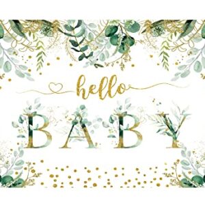 Allenjoy Greenery Hello Baby Theme Backdrop for Jungle Safari Woodland Birthday Decor Gender Neutral Welcome Oh Sweet Baby Boy Girl Party Supplies Decorations Banner