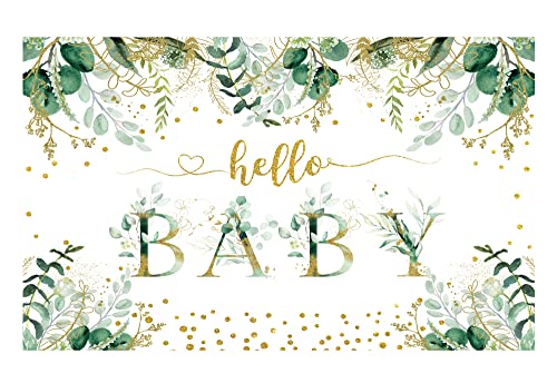 Allenjoy Greenery Hello Baby Theme Backdrop for Jungle Safari Woodland Birthday Decor Gender Neutral Welcome Oh Sweet Baby Boy Girl Party Supplies Decorations Banner