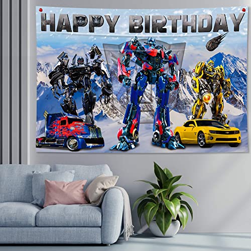 Cartoon Happy Birthday Party Backdrop, Kids Party Supplies Banner Photo Background for Boys Birthday Decoration 5 x 3FT