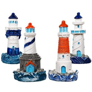 balacoo 4pcs lighthouse decoration nautical lighthouse resin lighthouse model miniature lighthouse outdoor light garden yard lawn decoration, random color