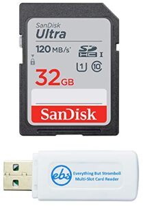 sandisk 32gb sdhc sd ultra memory card works with canon eos rebel t7, rebel t6, 77d digital camera class 10 (sdsdun4-032g-gn6in) bundle with (1) everything but stromboli combo card reader