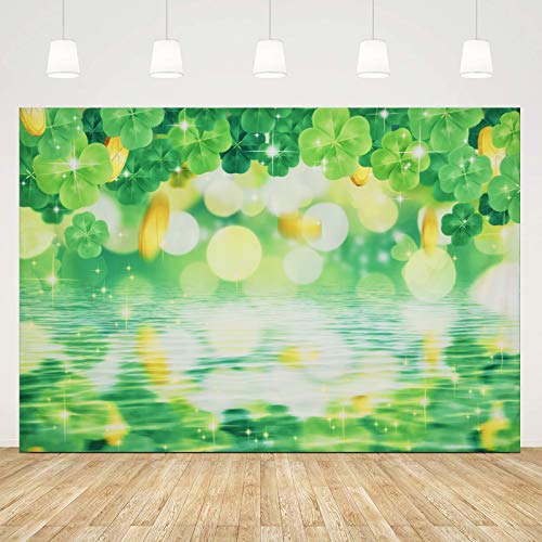 3x5ft Happy St. Patrick's Day Backdrop Shiny Spring Green Clovers Backdrop for Photography Green Shamrock Photo Background for St Patrick’s Day Decoration for Children Adult Festival Celebration Party