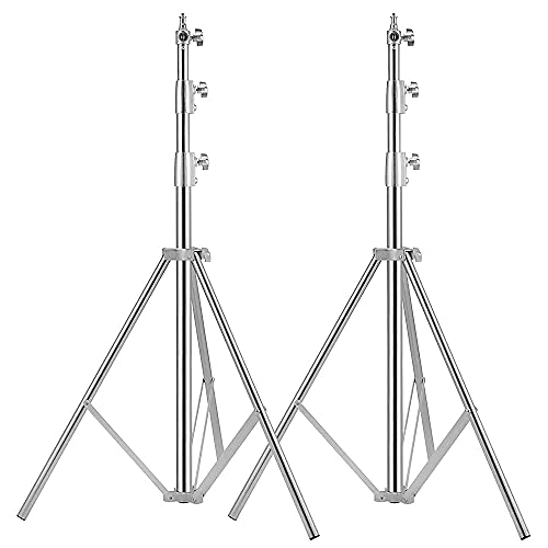 Stainless Steel Heavy Duty Light Stand Photography Studio Video Lighting Stands, Spring Cushioned Heavy Duty Tripod Stand, 9.5ft/2.8m, 2 Packs Professional Photography Studio Stands