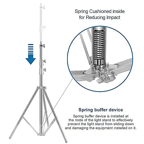 Stainless Steel Heavy Duty Light Stand Photography Studio Video Lighting Stands, Spring Cushioned Heavy Duty Tripod Stand, 9.5ft/2.8m, 2 Packs Professional Photography Studio Stands