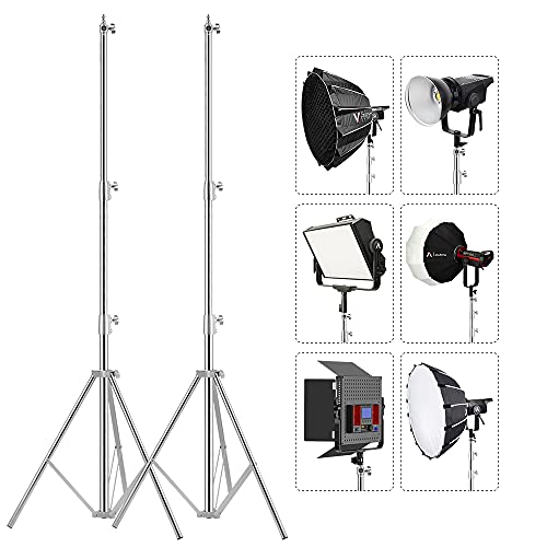 Stainless Steel Heavy Duty Light Stand Photography Studio Video Lighting Stands, Spring Cushioned Heavy Duty Tripod Stand, 9.5ft/2.8m, 2 Packs Professional Photography Studio Stands