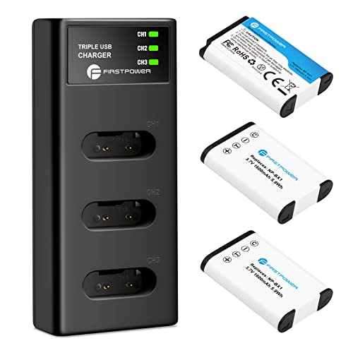 FirstPower NP-BX1 Battery 3-Pack and Triple Slot Charger for Sony ZV-1 Sony DSC-RX100, DSC-RX100 II, DSC-RX100M II, DSC-RX100 III, DSC-RX100 IV, DSC-RX100 V/VII and More