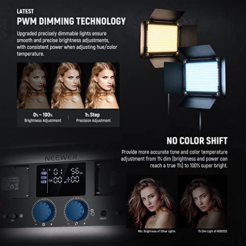 NEEWER RGB1200 60W RGB LED Video Light with APP & 2.4G Control, 22000 Lux@0.5m/1% Precise Min Dimming/360° RGB/ CRI 97+/TLCI 98+/2500K-8500K/18 Light Scenes for Studio Lighting Photography Videography