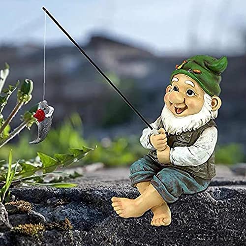 WQKING Gnome Garden Fishing Outdoor Garden Statue Crafts Fishing Statue Decoration