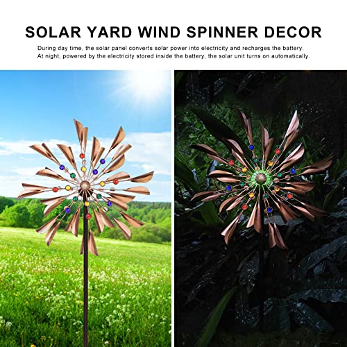 Kinetic Wind Spinners with Solar Powered Glass Ball, 79 Inches Outdoor Metal Large Wind Sculptures & Double Windmill Spinner, for Outdoor Yard Lawn Garden Decorations