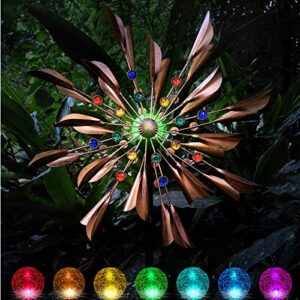 Kinetic Wind Spinners with Solar Powered Glass Ball, 79 Inches Outdoor Metal Large Wind Sculptures & Double Windmill Spinner, for Outdoor Yard Lawn Garden Decorations