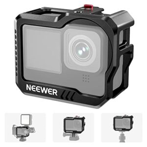 neewer hero11 cage / hero10 cage / hero9 vlog cage, all metal form fitting video cage with 1/4″ threads & cold shoes, supports max lens mod, compatible with gopro smallrig accessories (st46)