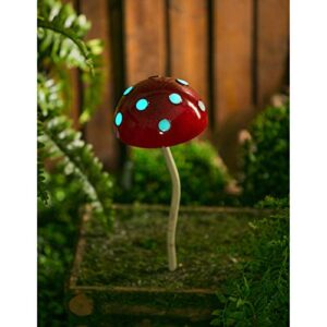 Evergreen Garden 12.5 Inch Glow in The Dark Mushroom Plant Pick, Blue Décor for Homes Gardens and Yards