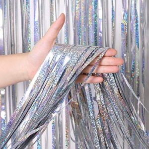 3 pack fringe curtains party decorations,tinsel backdrop curtains for parties,photo booth wedding graduations birthday christmas event party supplies (silver)