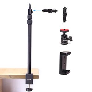 riida camera desk mount stand 19.5-44.5 inch desk selfie clamp mount phone holder for youtube video, makeup, selfie, photography, live streaming, tiktok