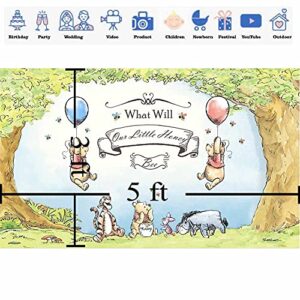 Smile World Winnie Bear Gender Reveal Backdrop Classic Pooh Spring Tree Style Baby Shower Decorations Background Party Banner for Cake Table 5x3 ft 64