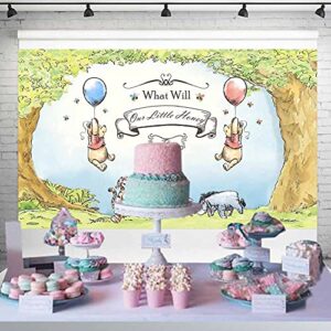 Smile World Winnie Bear Gender Reveal Backdrop Classic Pooh Spring Tree Style Baby Shower Decorations Background Party Banner for Cake Table 5x3 ft 64