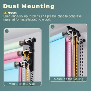 Backdrop Wall Mount, ZBWW Backdrop Roller System, Photography 3 Roller Wall Mounting for Photo Studio, Living Streaming