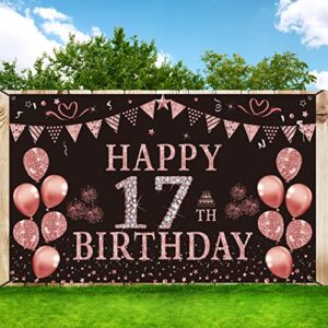 Trgowaul Happy 17th Birthday Decorations for Girls - Pink Rose Gold 17 Birthday Backdrop Banner，Seventeen Year Old Birthday Party Supply Photography Background Birthday Sign Poster Decor Gift Daughter