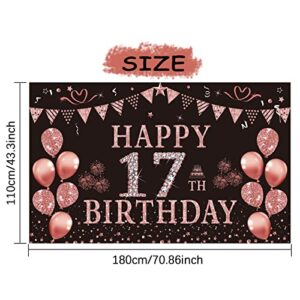 Trgowaul Happy 17th Birthday Decorations for Girls - Pink Rose Gold 17 Birthday Backdrop Banner，Seventeen Year Old Birthday Party Supply Photography Background Birthday Sign Poster Decor Gift Daughter