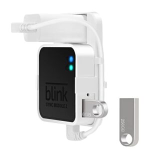 256gb usb flash drive for local video storage with outlet mount for blink sync module 2,short cable save space and easy move mount bracket holder for blink outdoor indoor home security camera