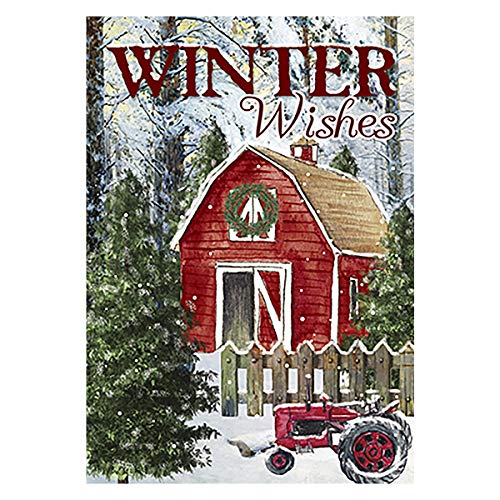 Morigins Winter Wishes Barn Double Sided Snow Scene Garden Flag 12.5x18 inch