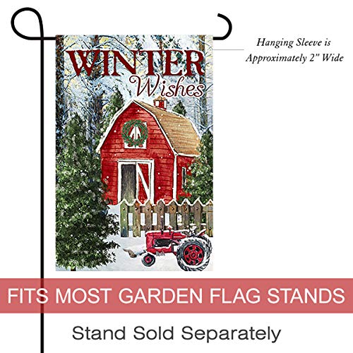 Morigins Winter Wishes Barn Double Sided Snow Scene Garden Flag 12.5x18 inch