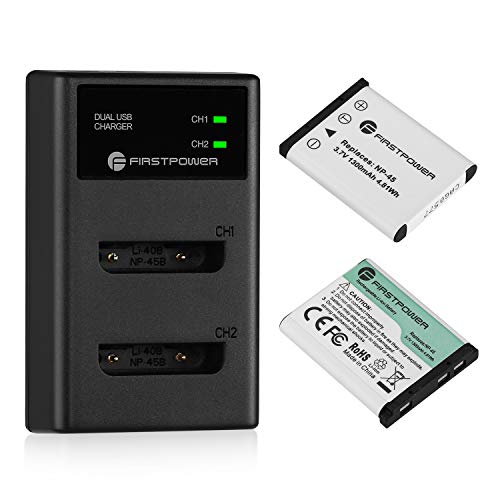 FirstPower NP-45/NP-45A/NP-45S Battery (X2) and Dual Charger for Fujifilm INSTAX Mini 90 Fuji FinePix XP140 XP130 XP120 XP90 XP80 XP70 XP60 XP30 XP20 T560 T550 T510 T500 T400 T360