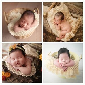 Baby Photography Props Basket Braid Wool Wrap Newborn Photo Shoot Baskets Filler Posing Stuffer Background Blanket (Beige)