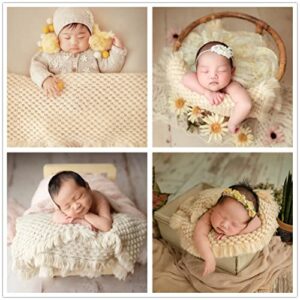 Baby Photography Props Basket Braid Wool Wrap Newborn Photo Shoot Baskets Filler Posing Stuffer Background Blanket (Beige)