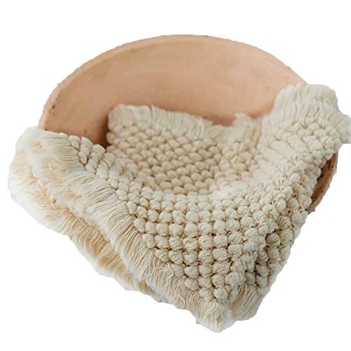 Baby Photography Props Basket Braid Wool Wrap Newborn Photo Shoot Baskets Filler Posing Stuffer Background Blanket (Beige)