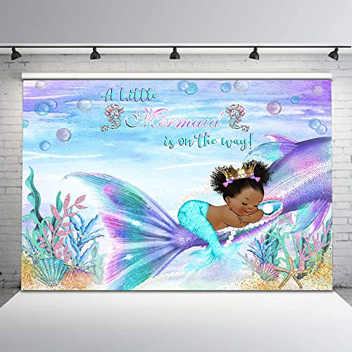 Mocsicka Mermaid Baby Shower Backdrop Under The Sea Mermaid Princess Baby Shower Decorations 7x5ft Glitter Mermaid Tail Seashell Starfish Pearl Ocean Bubble Background for Girls Baby Shower