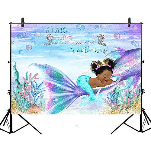 Mocsicka Mermaid Baby Shower Backdrop Under The Sea Mermaid Princess Baby Shower Decorations 7x5ft Glitter Mermaid Tail Seashell Starfish Pearl Ocean Bubble Background for Girls Baby Shower