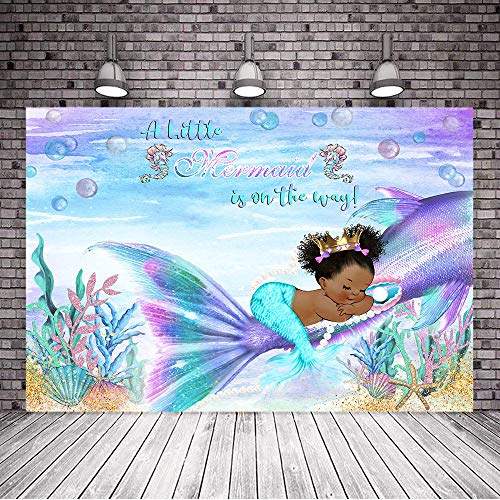 Mocsicka Mermaid Baby Shower Backdrop Under The Sea Mermaid Princess Baby Shower Decorations 7x5ft Glitter Mermaid Tail Seashell Starfish Pearl Ocean Bubble Background for Girls Baby Shower