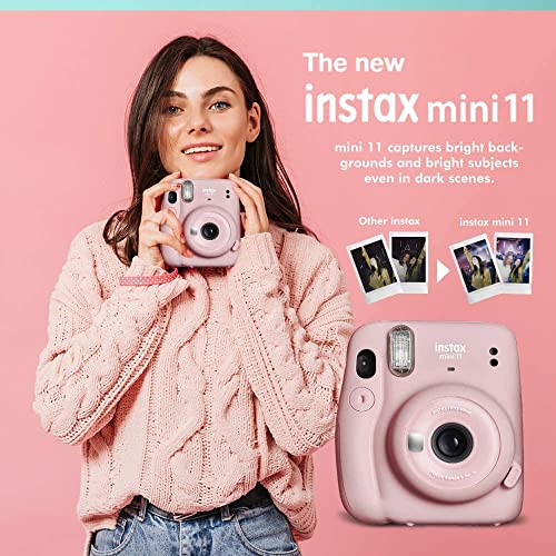 Fujifilm Instax Mini 11 Instant Camera Blush Pink + Fuji Film Value Pack (40 Sheets) + Shutter Accessories Bundle, Incl. Compatible Carrying Case, Selfie Lens, Quicksand Beads Photo Album 64 Pockets