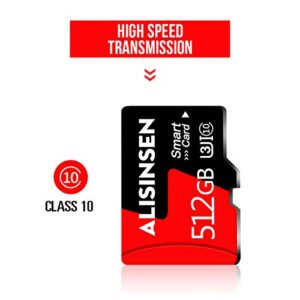 Micro SD 512GB Memory Card with A SD Card Adapter Class 10 TF Card High Speed Micro SD Memory Card 512GB for Android Smart-Phones/Camera/Tablets/Drone