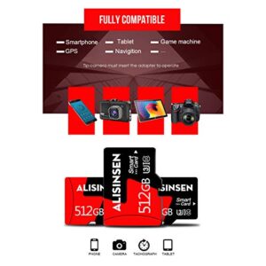 Micro SD 512GB Memory Card with A SD Card Adapter Class 10 TF Card High Speed Micro SD Memory Card 512GB for Android Smart-Phones/Camera/Tablets/Drone