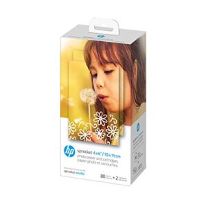 hp sprocket studio 4×6 photo paper & cartridges (80 sheets – 2 cartridges) compatible only with hp studio printer.