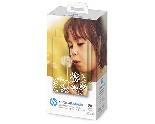 HP Sprocket Studio 4x6 Photo Paper & Cartridges (80 Sheets - 2 Cartridges) Compatible ONLY with HP Studio Printer.