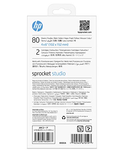 HP Sprocket Studio 4x6 Photo Paper & Cartridges (80 Sheets - 2 Cartridges) Compatible ONLY with HP Studio Printer.