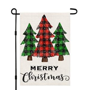 christmas tree garden flag 12 x 18 inch double sided burlap, merry christmas sign winter holiday yard flag for outside df134