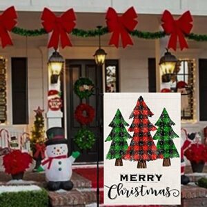 Christmas Tree Garden Flag 12 X 18 Inch Double Sided Burlap, Merry Christmas Sign Winter Holiday Yard Flag for Outside DF134