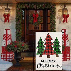 Christmas Tree Garden Flag 12 X 18 Inch Double Sided Burlap, Merry Christmas Sign Winter Holiday Yard Flag for Outside DF134